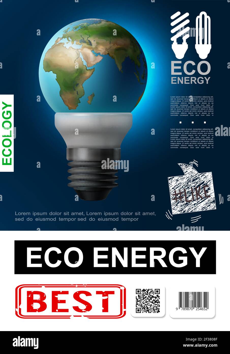 Realistic eco energy poster with Earth planet insted of glass in modern ...