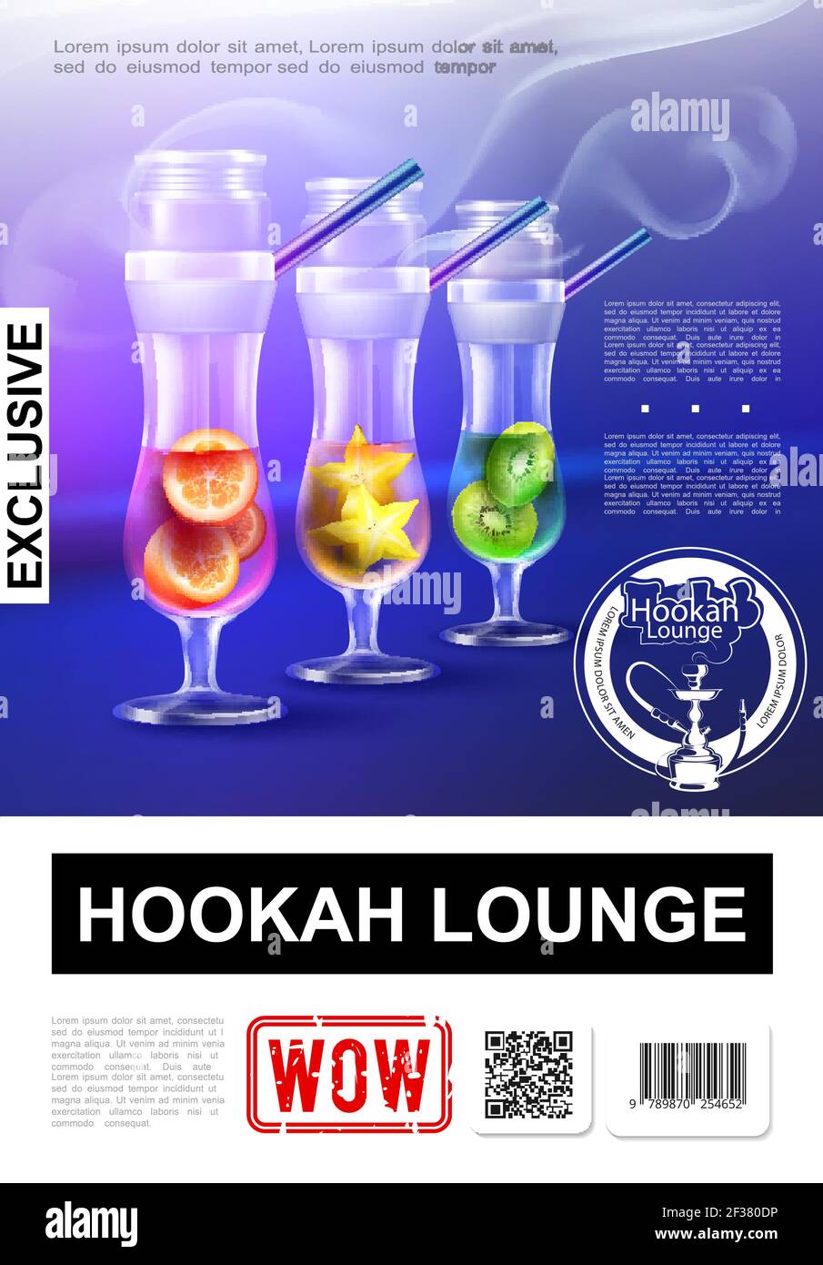 Realistic elite hookah bar poster with exclusive steam hookah in ...