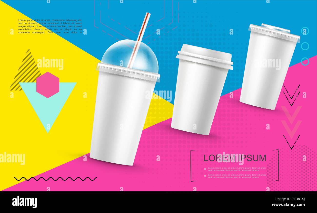 Realistic paper fast food cups template for soda coffee milkshake on ...