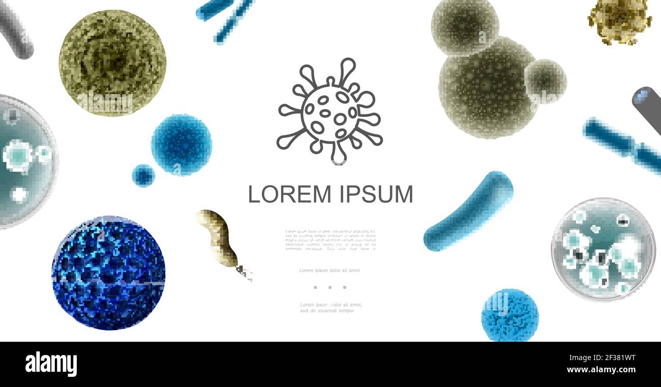 Realistic microscopic organisms concept with colorful bacteria germs ...