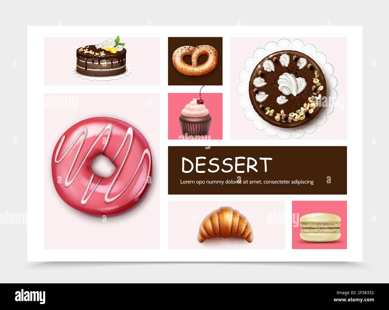 Desserts and cakes infographic template with pie donut cupcake macaroon ...