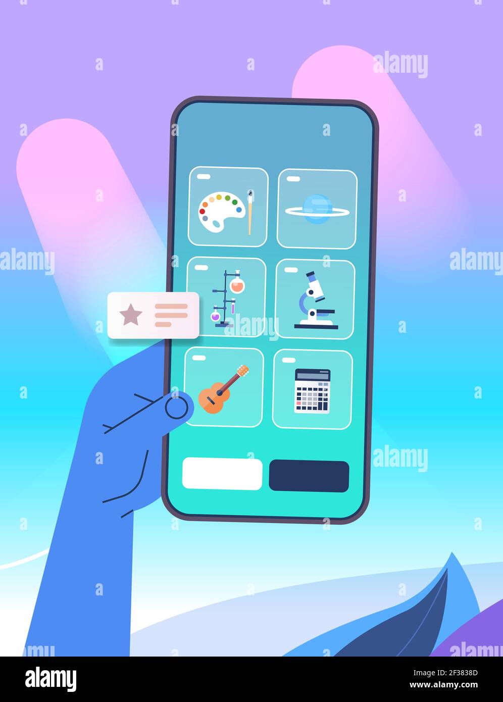 human hand using digital mobile app distance education online school e ...