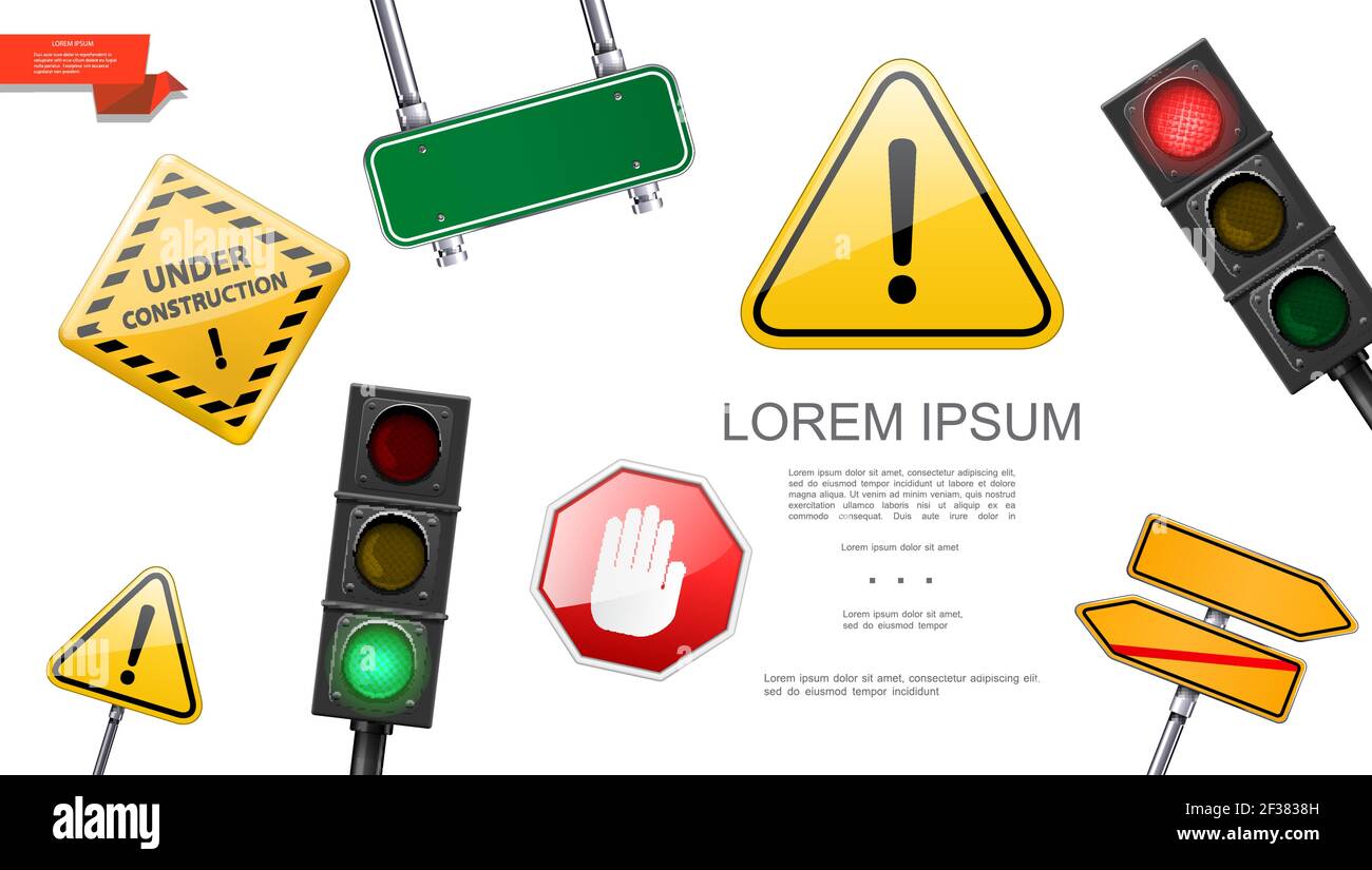 Realistic road and transportation concept with traffic lights ...