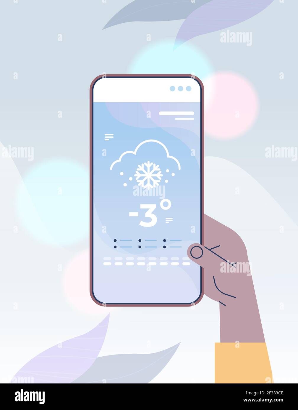 human hand holding smartphone with daily temperature mobile app weather ...