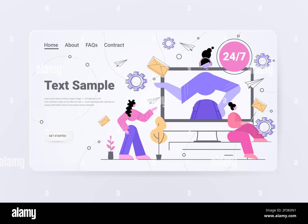 clients chatting with call center operator in headset on monitor screen ...