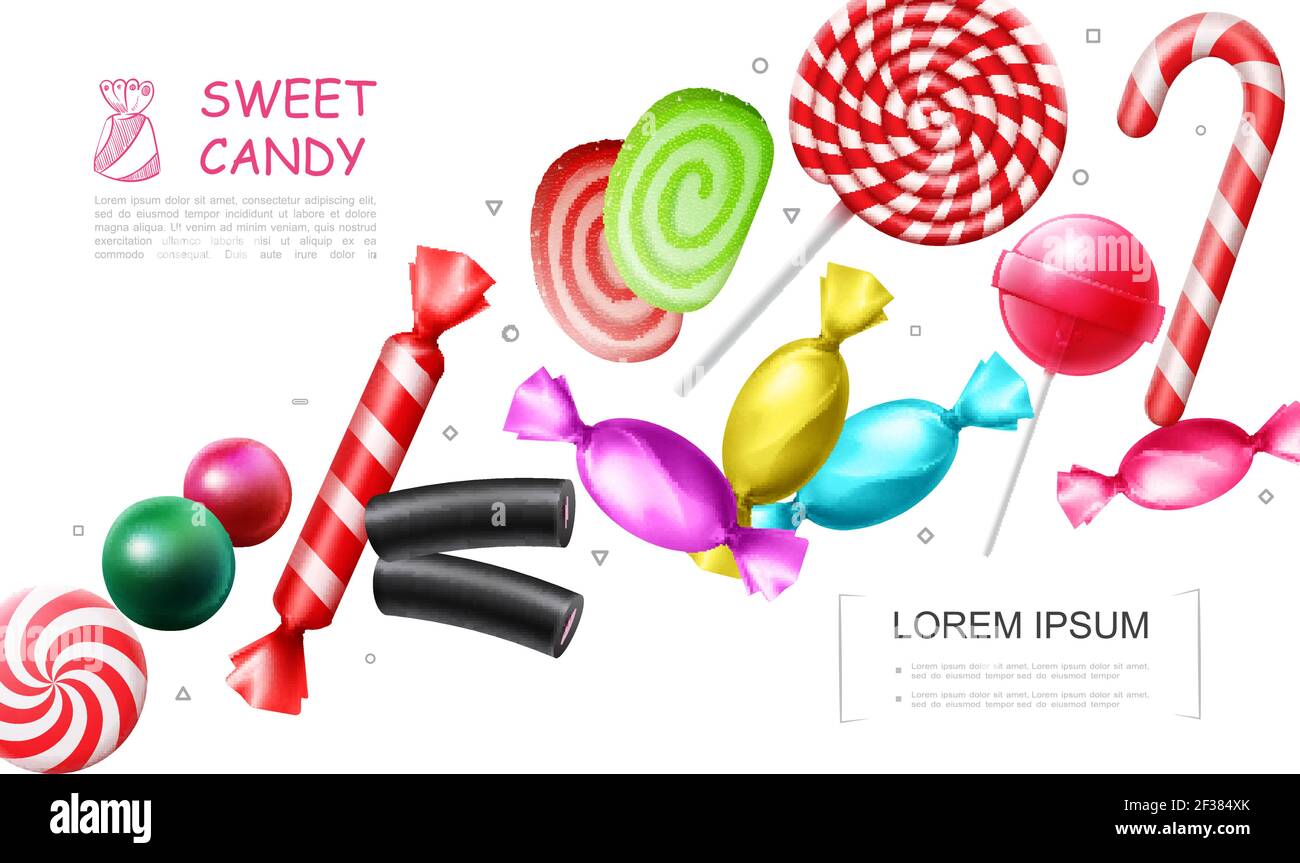 Realistic sweet candies collection with lollipop bonbons candy cane ...
