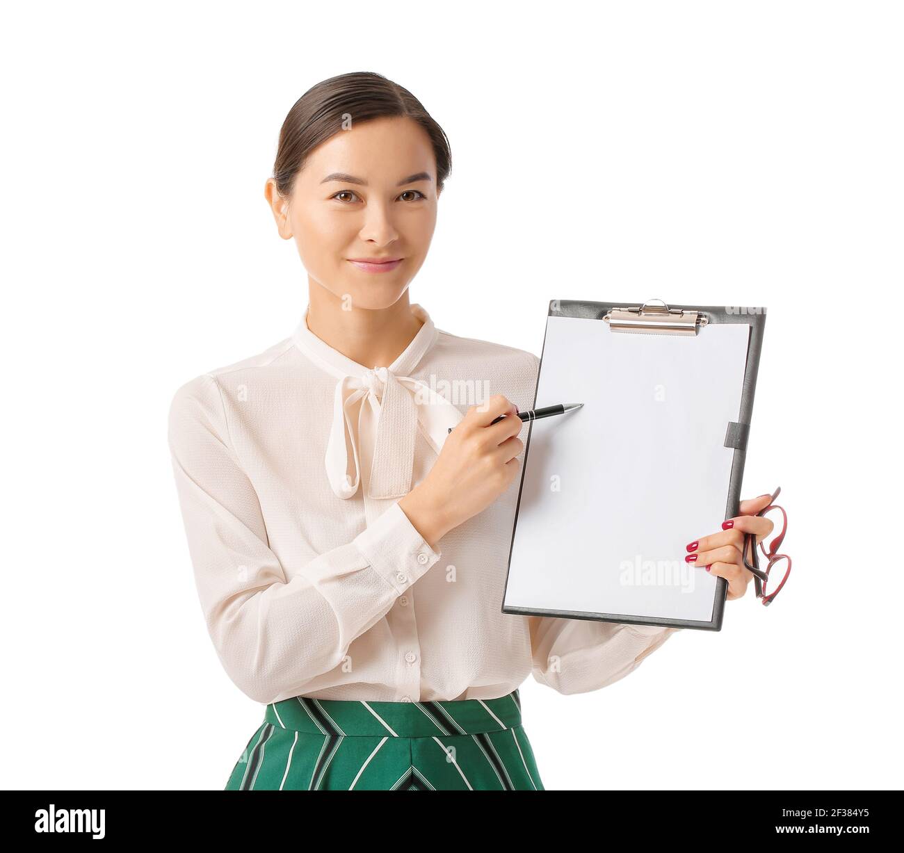 Portrait of female psychologist on white background Stock Photo - Alamy