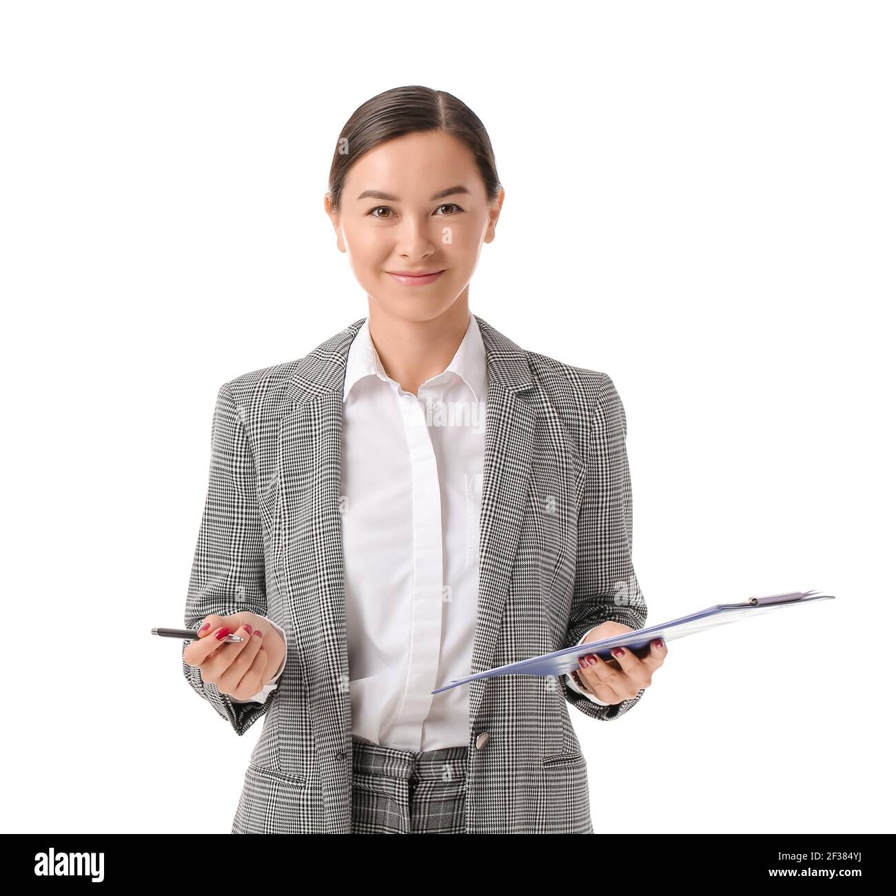 Portrait of female psychologist on white background Stock Photo - Alamy