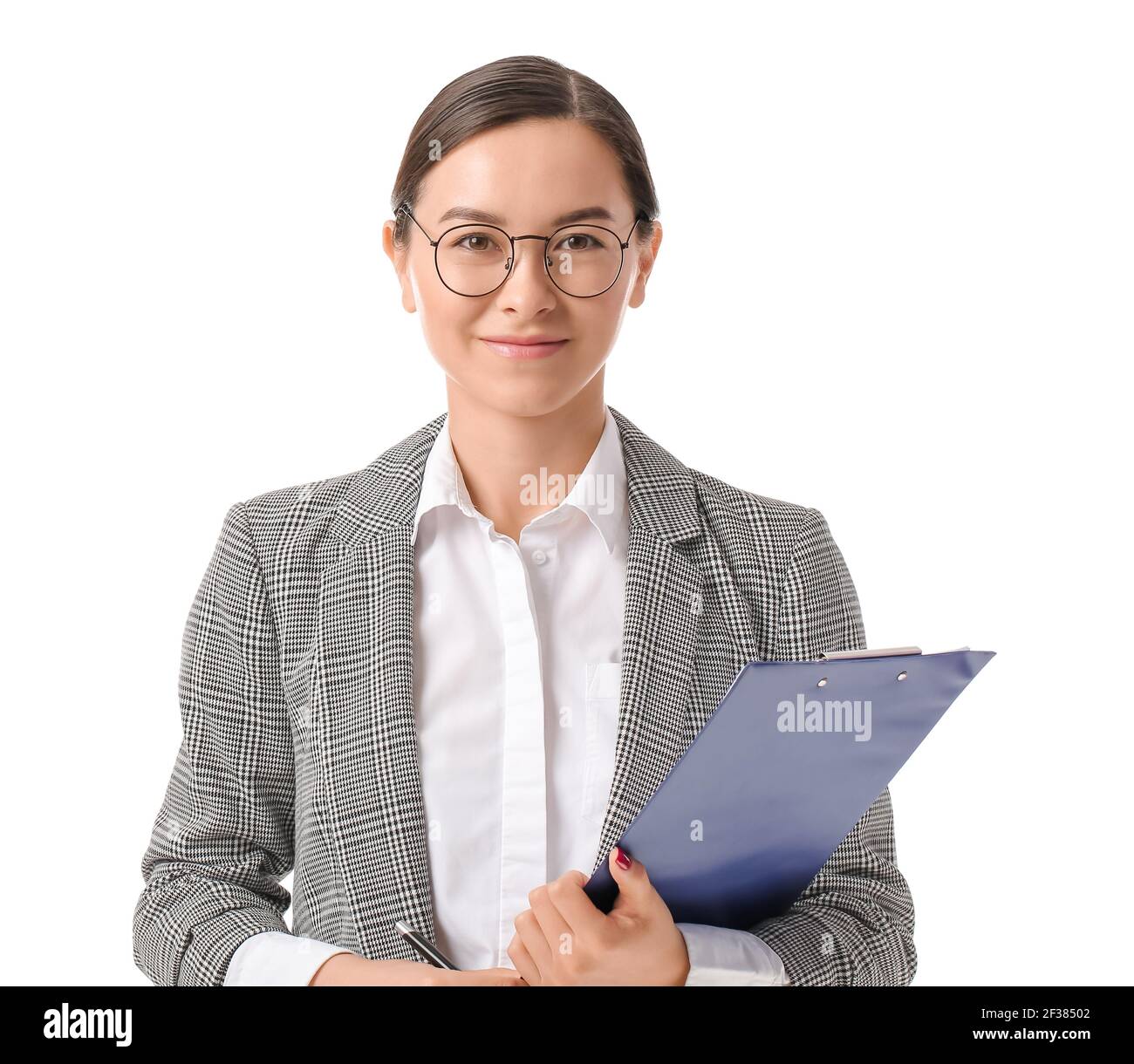 Portrait of female psychologist on white background Stock Photo - Alamy