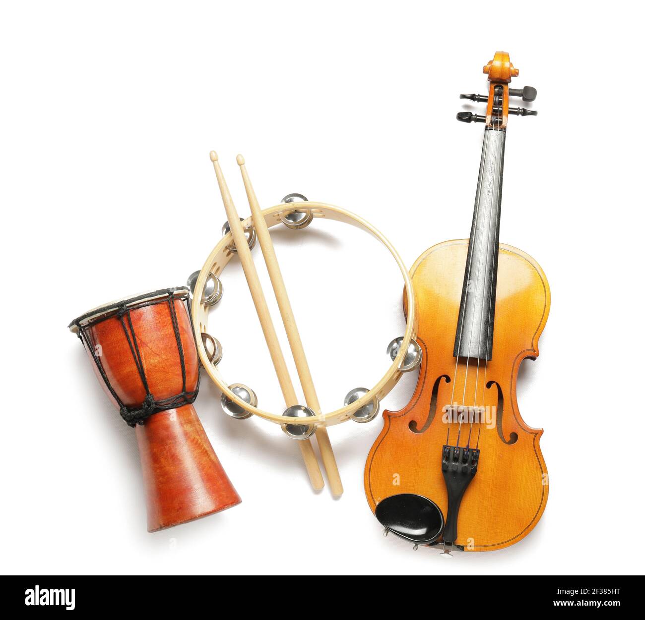 Different musical instruments on white background Stock Photo - Alamy