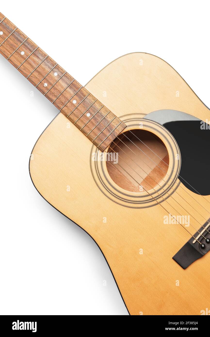 Acoustic guitar on white background, closeup Stock Photo - Alamy