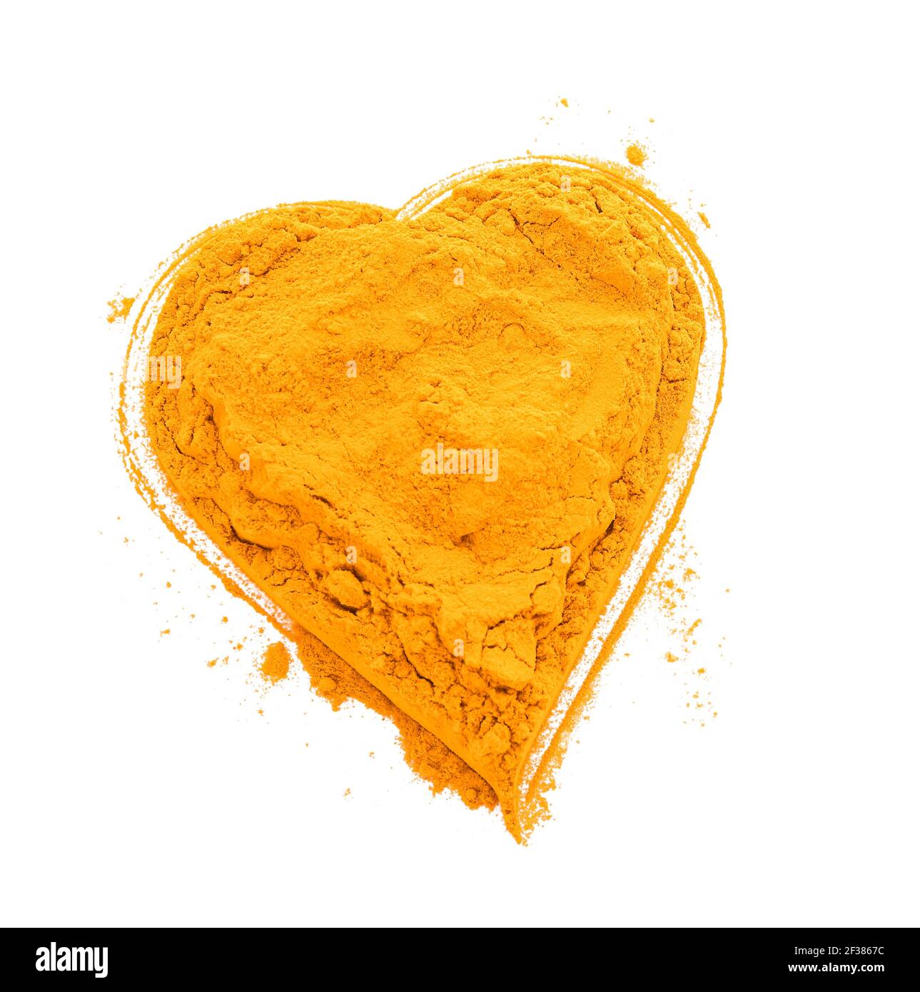 Heart shape made of turmeric powder on white background Stock Photo - Alamy
