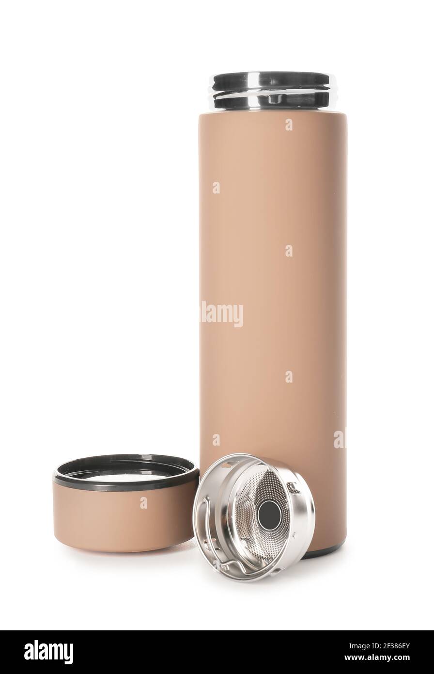 Modern thermos on white background Stock Photo - Alamy