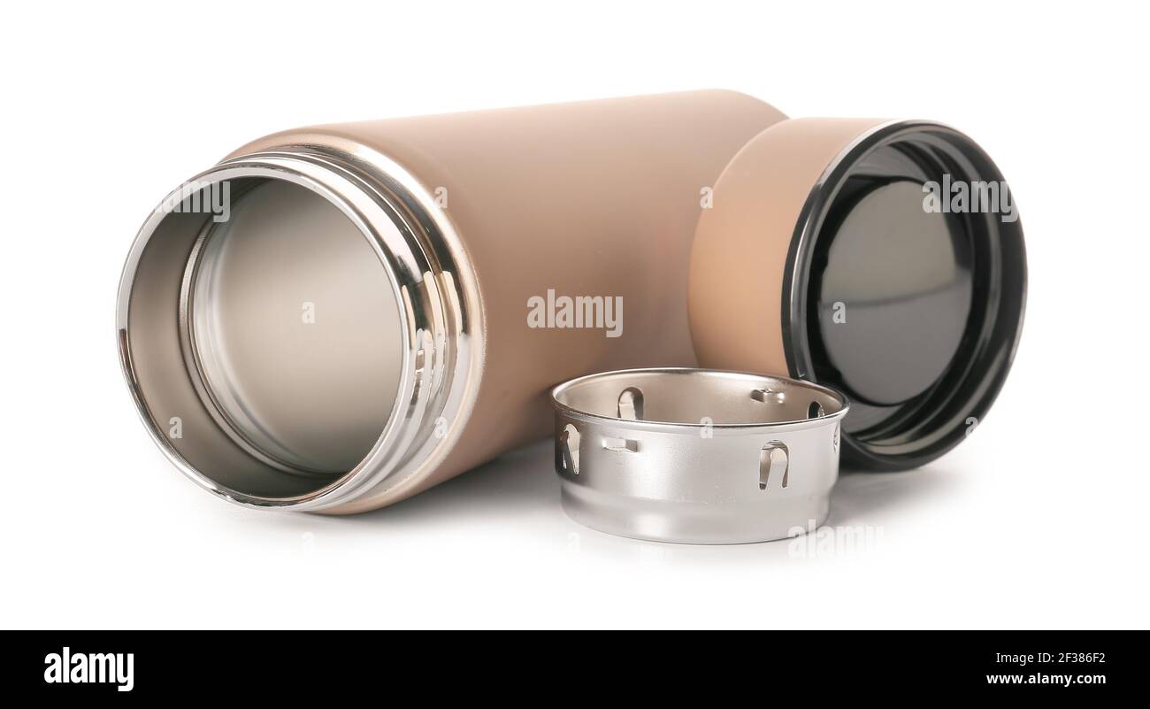 Modern thermos on white background Stock Photo - Alamy