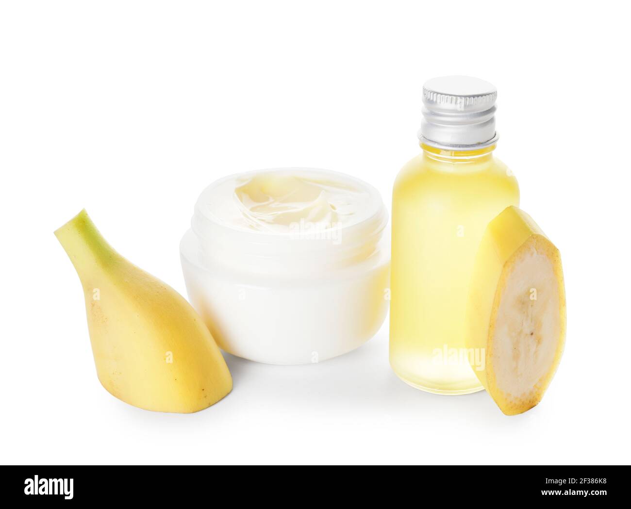 Natural banana cosmetics on white background Stock Photo - Alamy