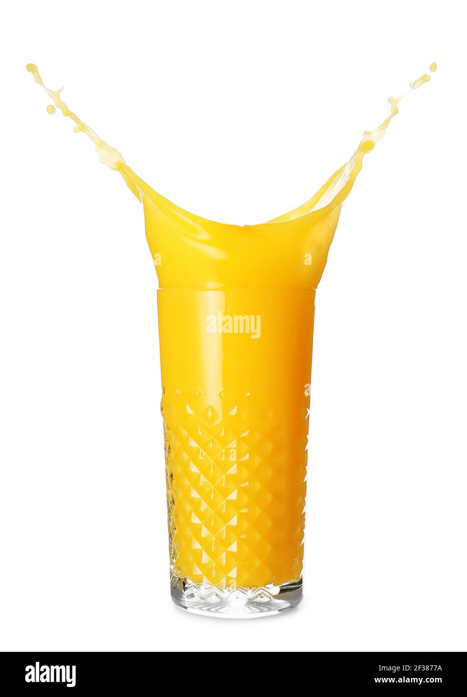 Glass of orange juice with splash on white background Stock Photo - Alamy