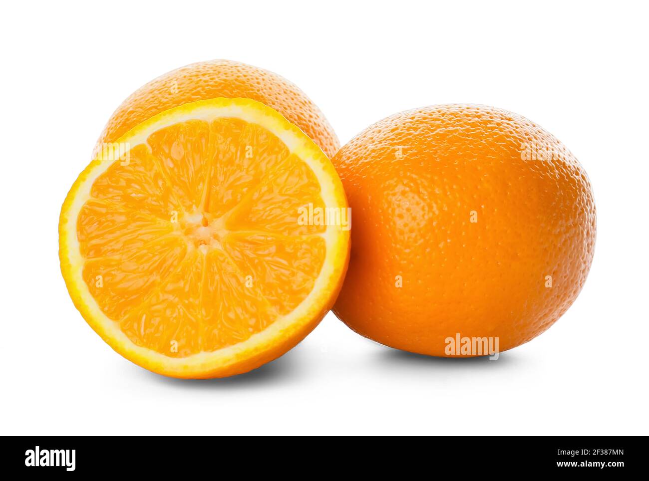 Ripe oranges on white background Stock Photo - Alamy