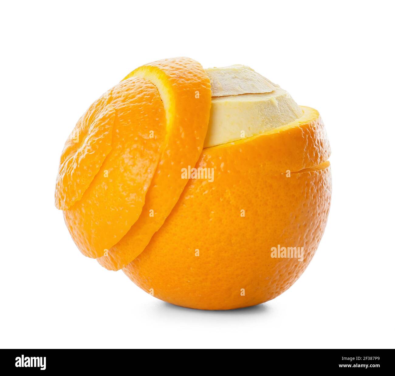 Ripe peeled orange on white background Stock Photo - Alamy