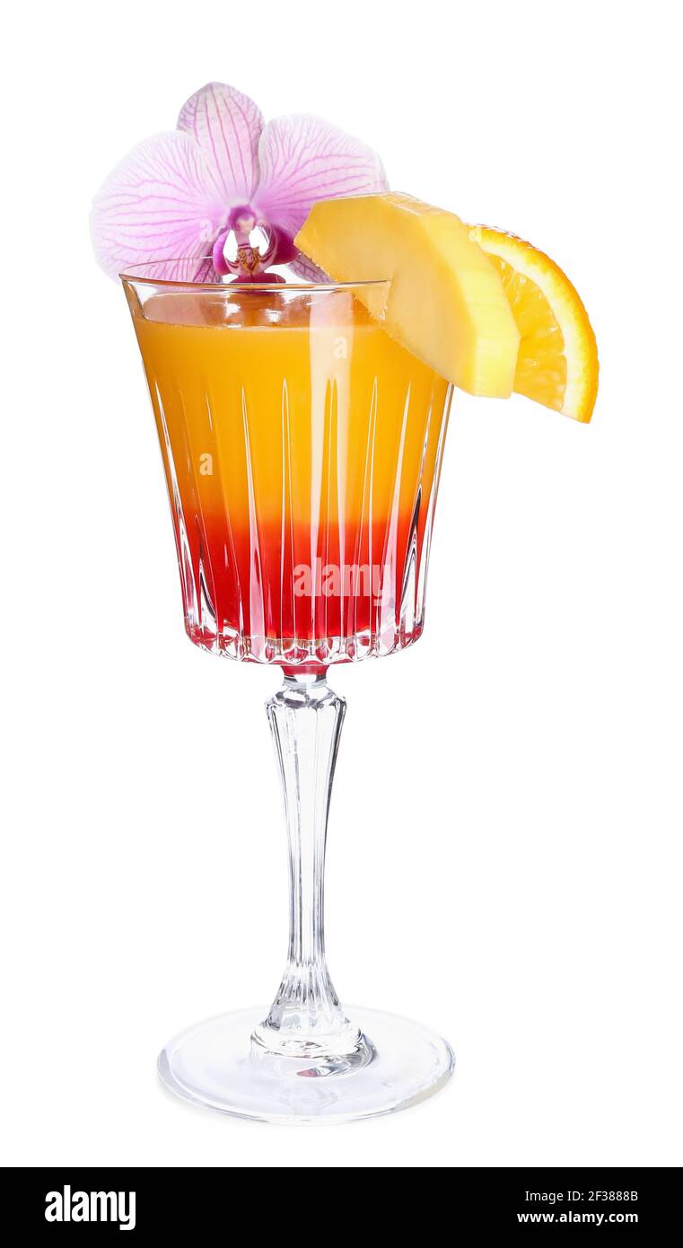 Glass of tasty mango margarita on white background Stock Photo - Alamy