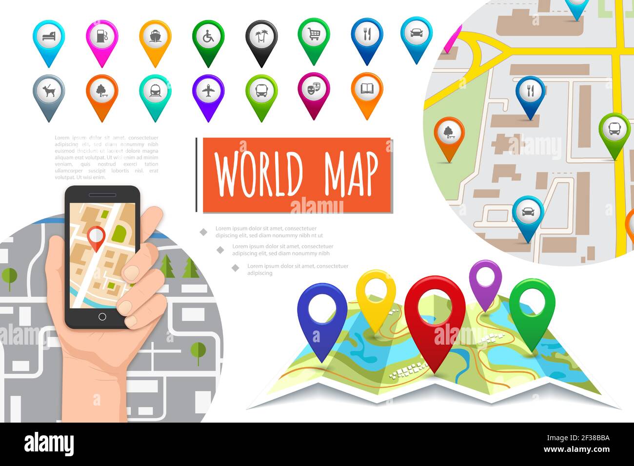 Flat global positioning system composition with male hand holding ...