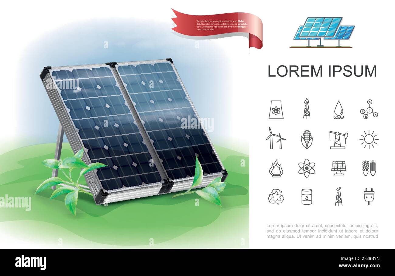 Colorful save energy eco concept with realistic solar panels and flat ...