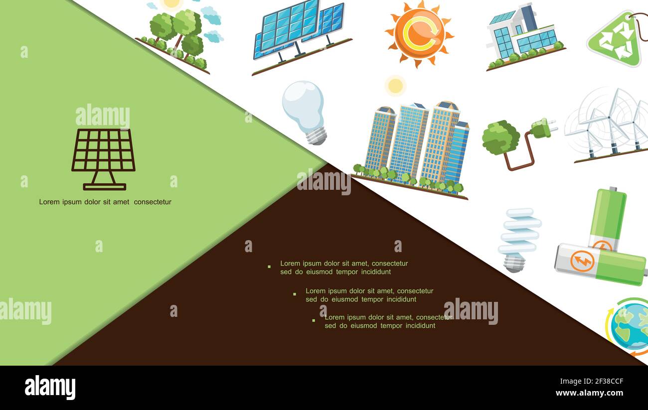 Flat energy save composition with solar panels eco house modern ...