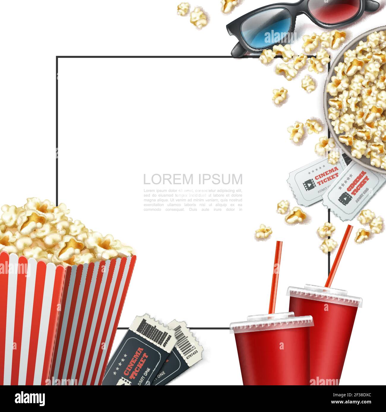 Realistic cinema elements template with frame for text 3d glasses ...