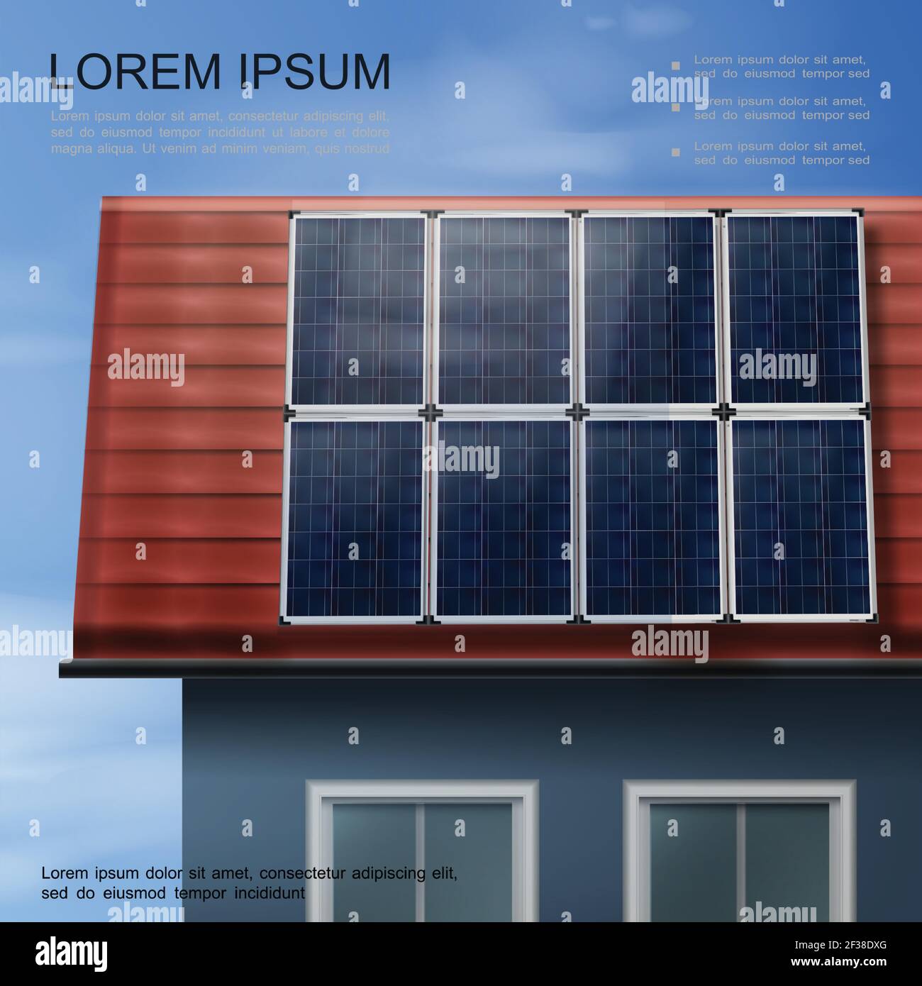 Save energy modern colorful poster with solar panels on roof of eco ...