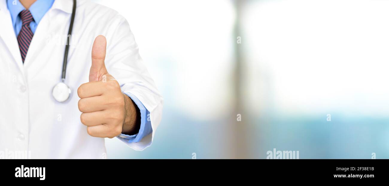 Doctor hand giving thumbs up, panoramic medical header background Stock ...