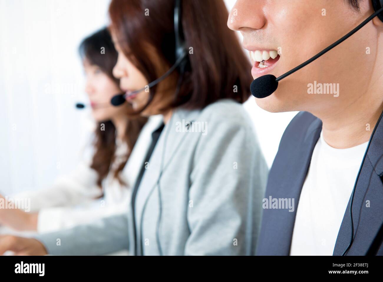Call center (or telemarketer) team - customer service operator concept ...