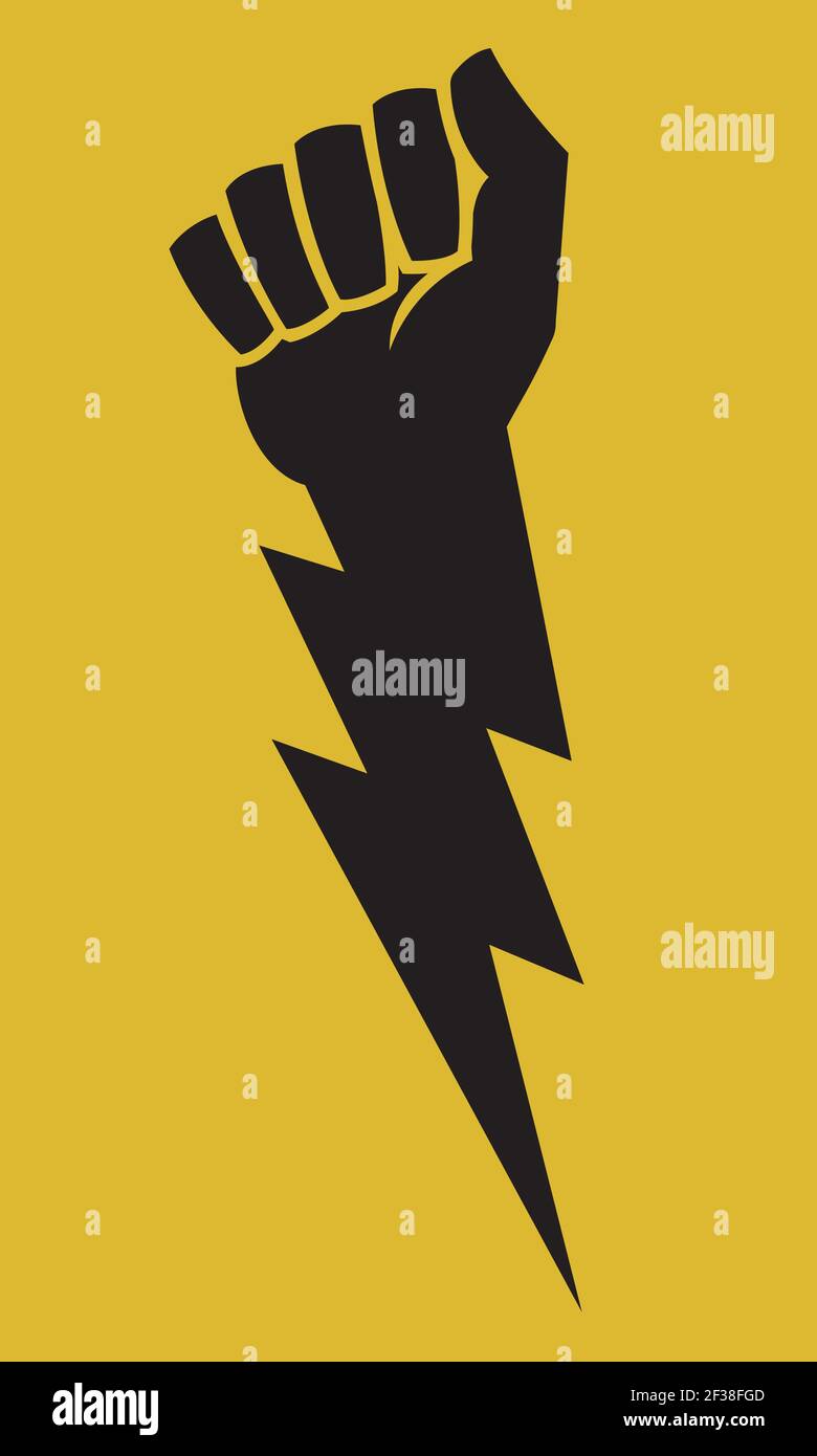 Raised fist lightning bolt protest icon. Vector illustration shows ...