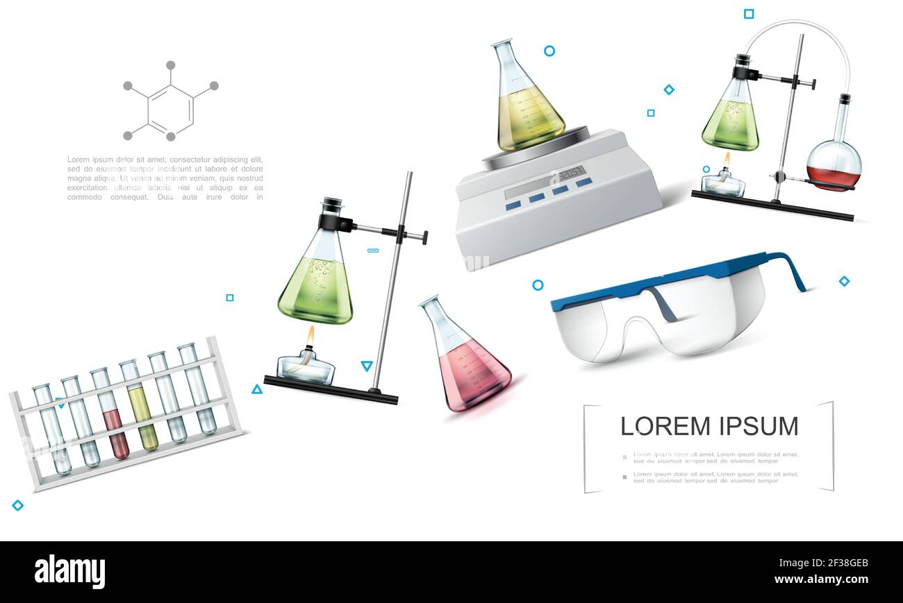 Realistic laboratory research equipment concept with test tubes ...