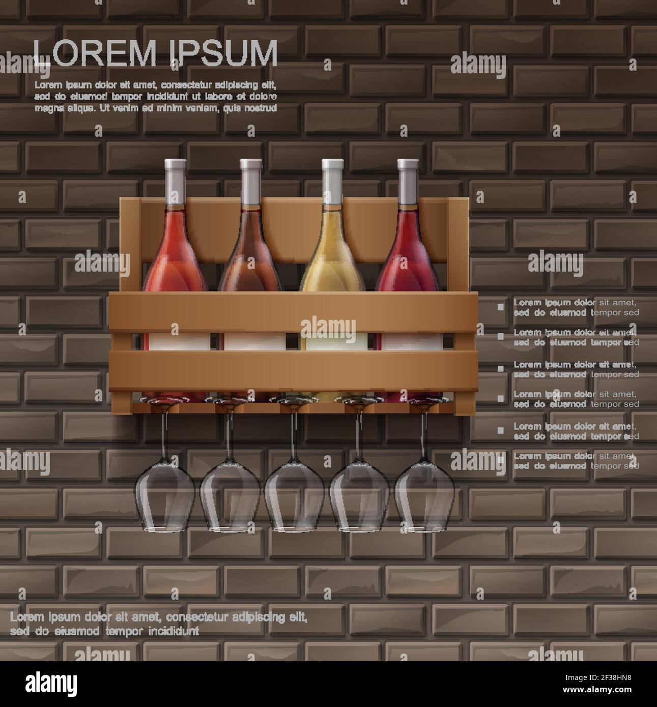 Realistic wine poster with full bottles in wooden box and wineglasses ...