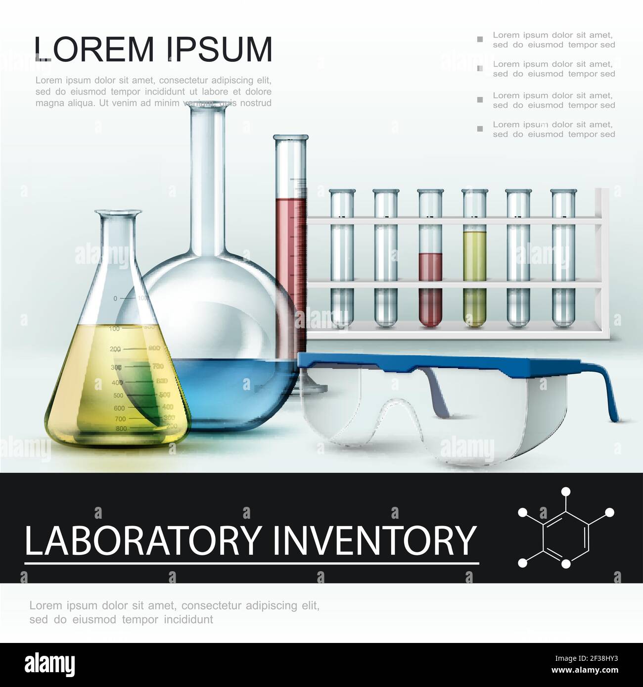 Realistic laboratory inventory poster with test tubes flasks and ...