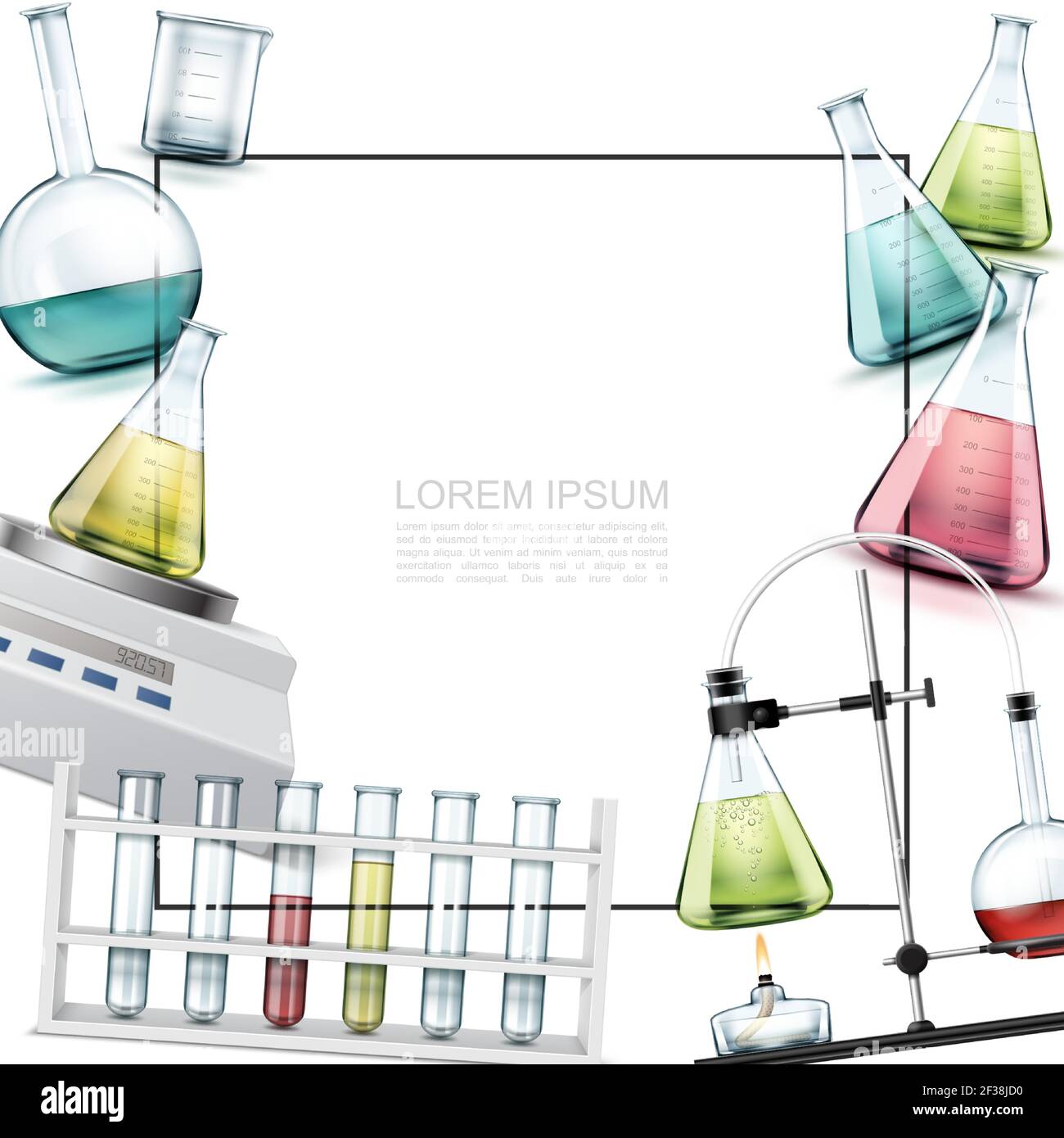 Realistic laboratory elements template with beaker test tubes ...
