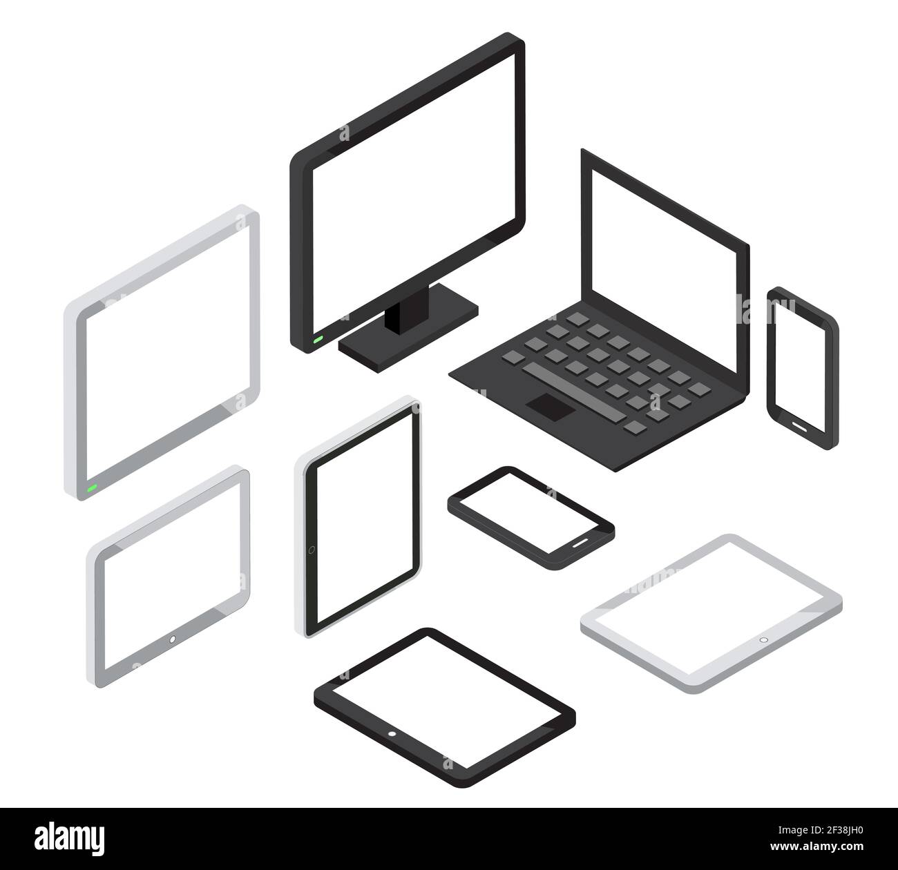 Isometric 3d computer and laptop, tablet pc and smartphone vector icons ...