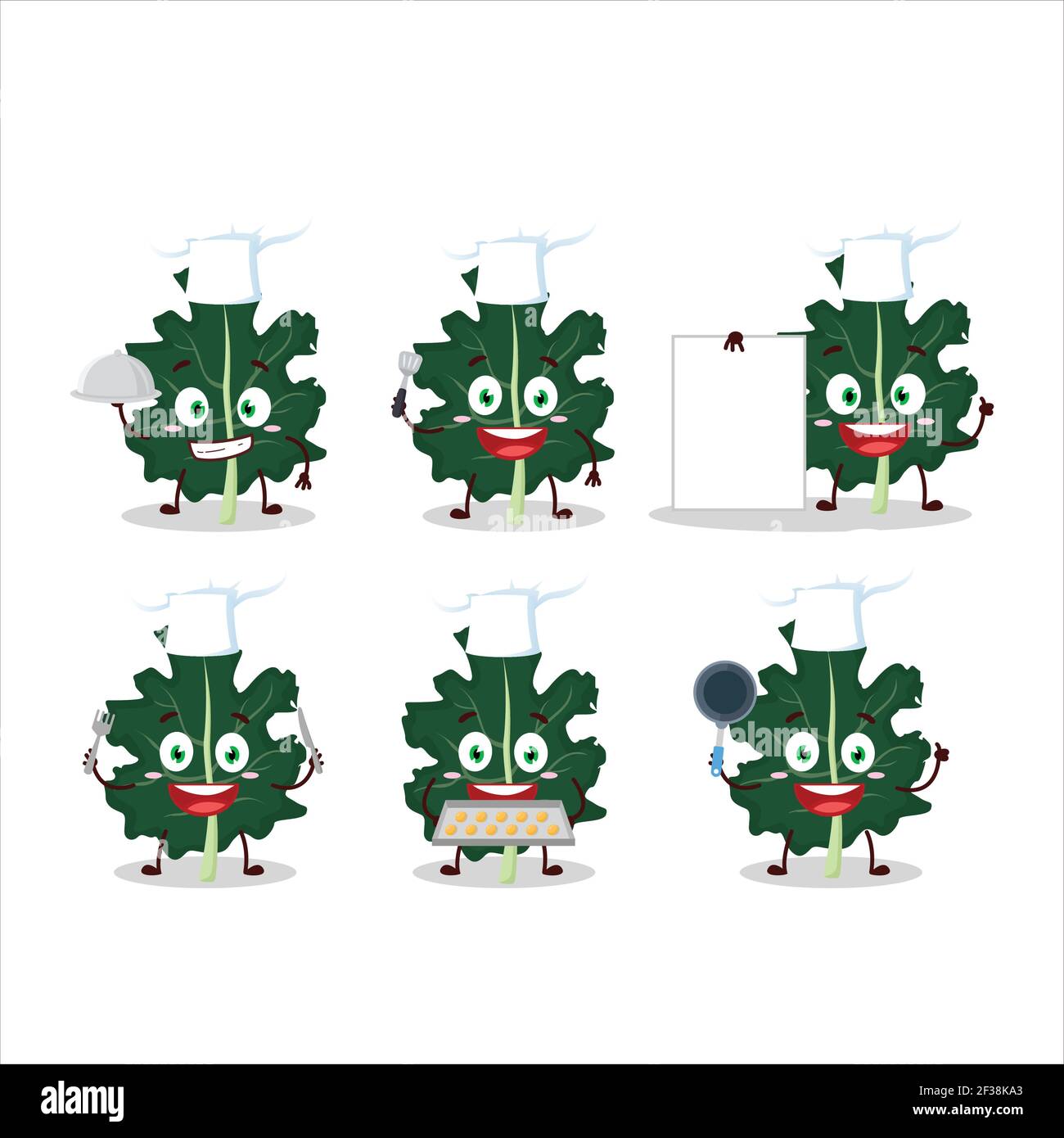 Cartoon character of kale with various chef emoticons. Vector ...