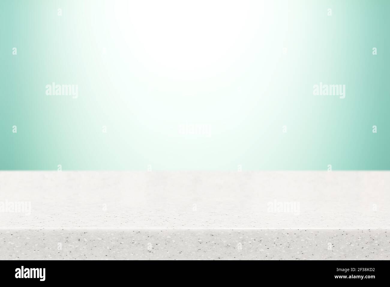 Stone table top (countertop) on light green gradient abstract ...