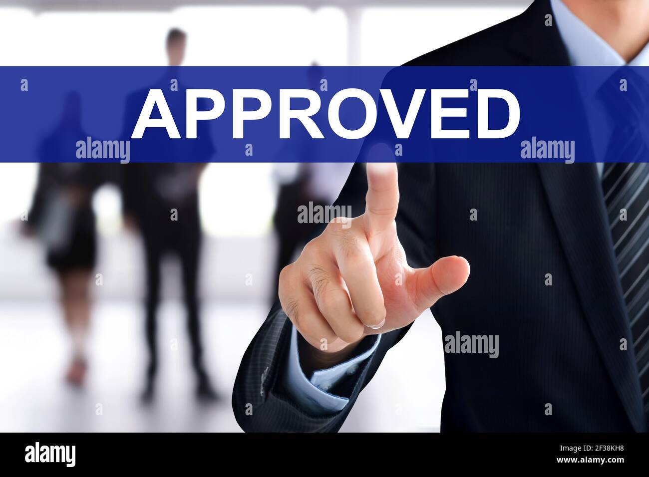 Businessman hand touching APPROVED sign on virtual screen Stock Photo ...