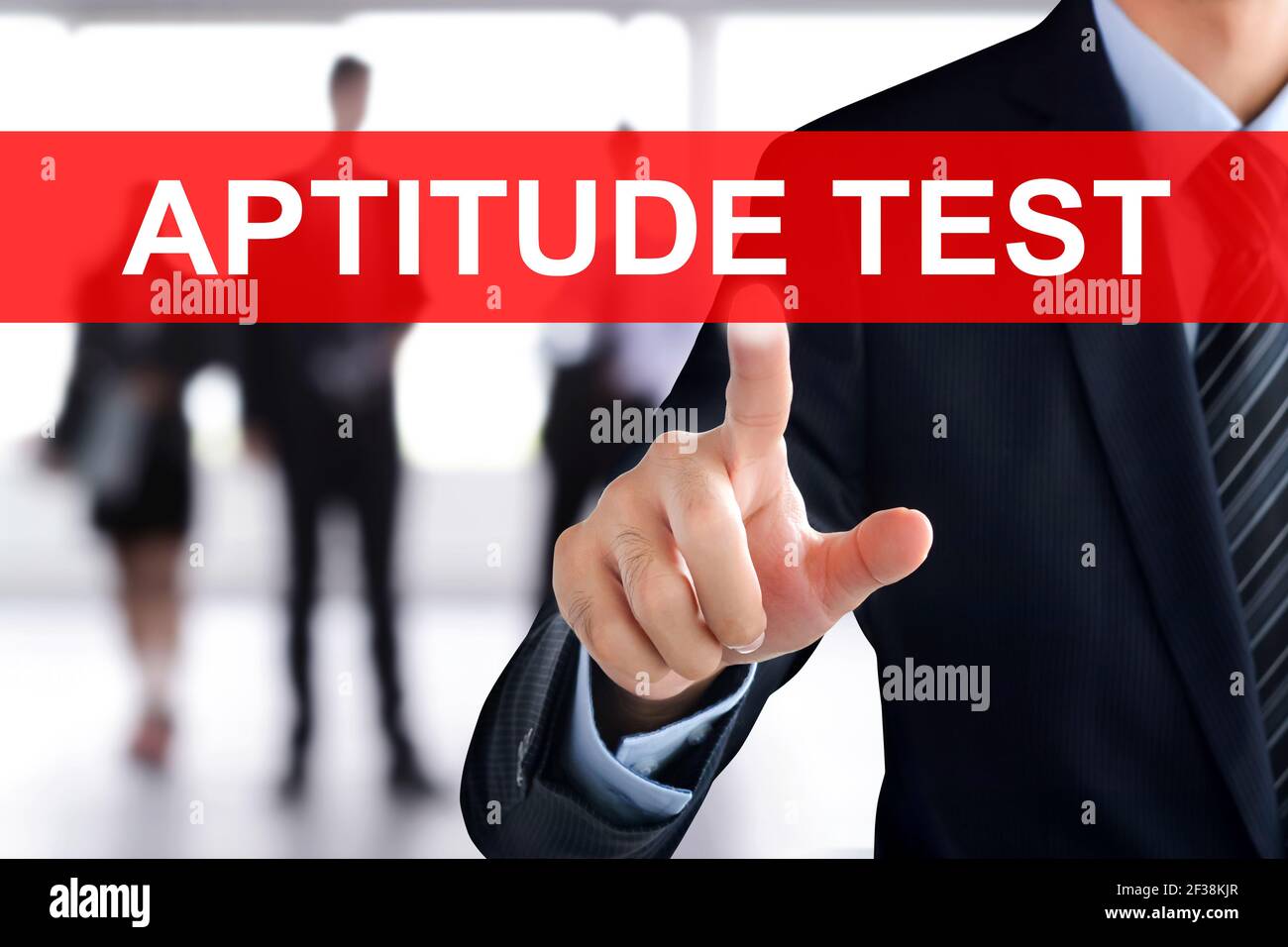 Businessman hand touching APTITUDE TEST tab on virtual screen Stock ...