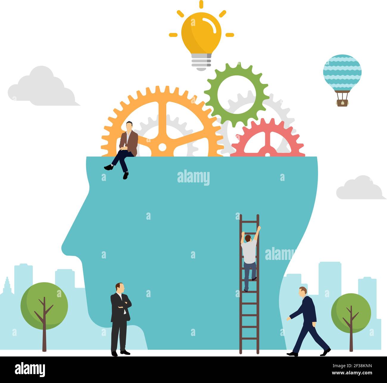 Flat vector Illustration of gear as a metaphor for the human brain ...