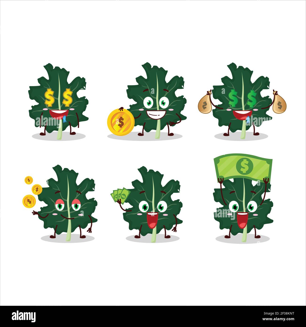 Kale cartoon character with cute emoticon bring money. Vector ...
