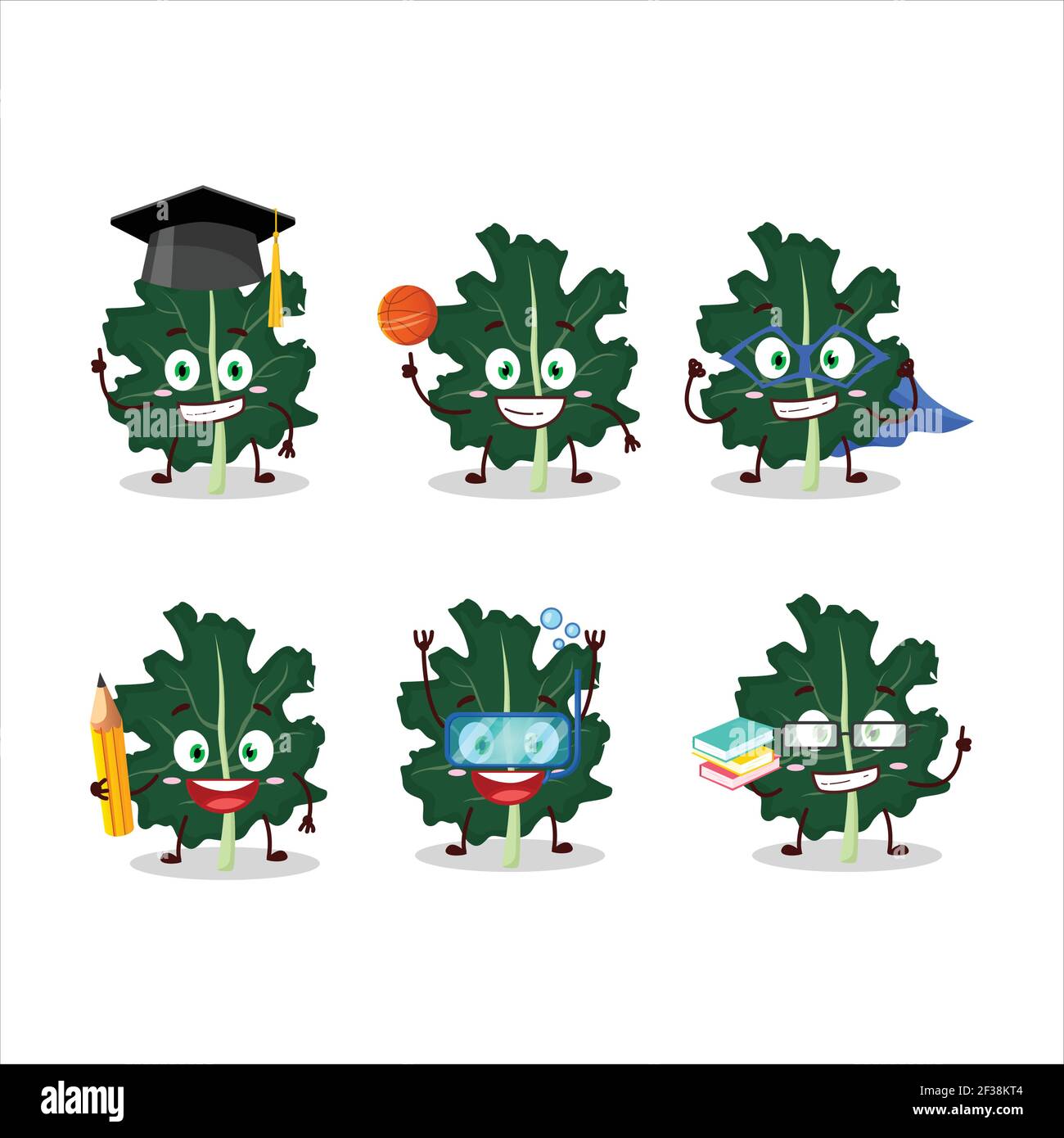 School student of kale cartoon character with various expressions ...