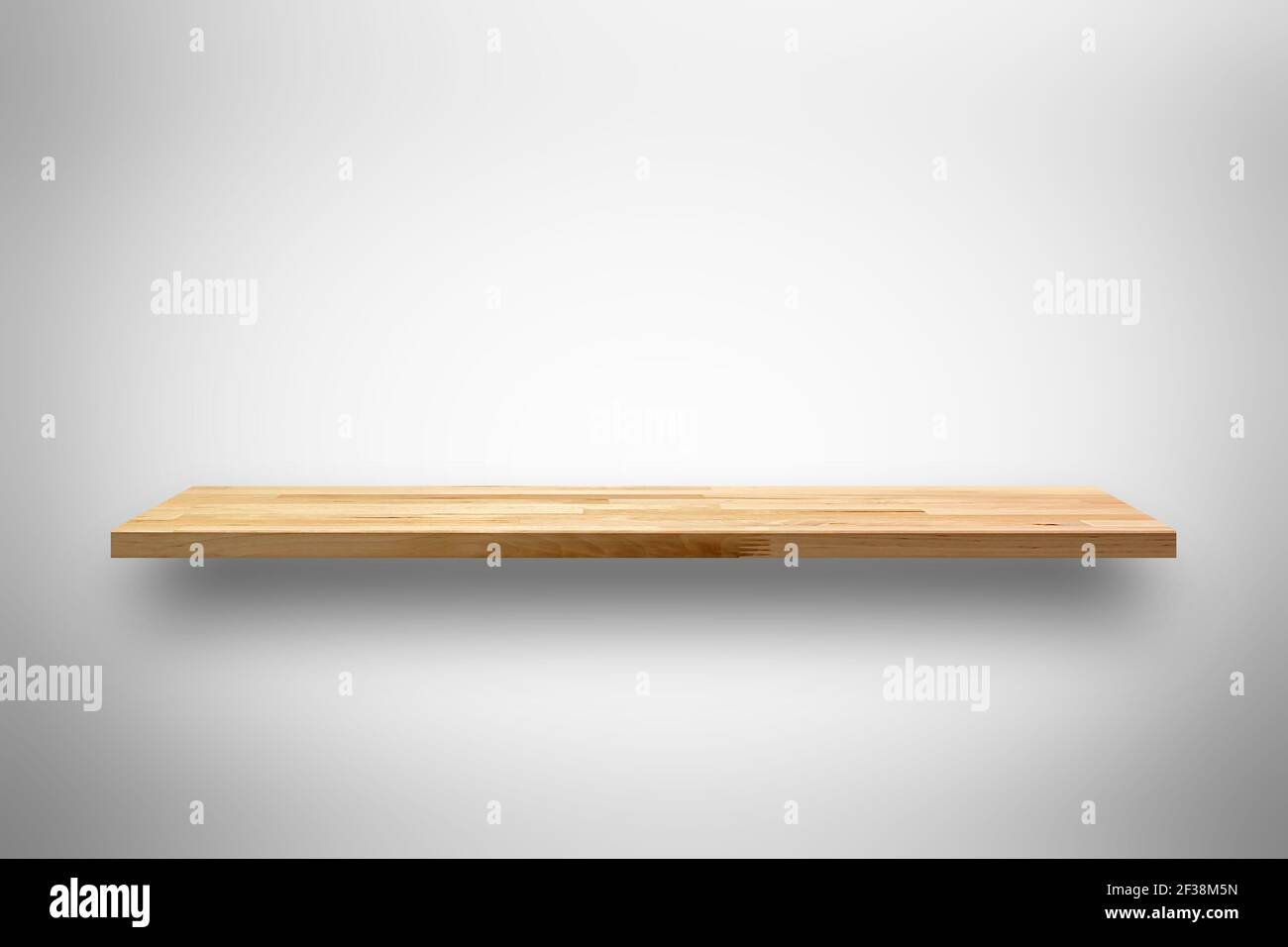 Empty wooden wall shelf on light gray background Stock Photo - Alamy