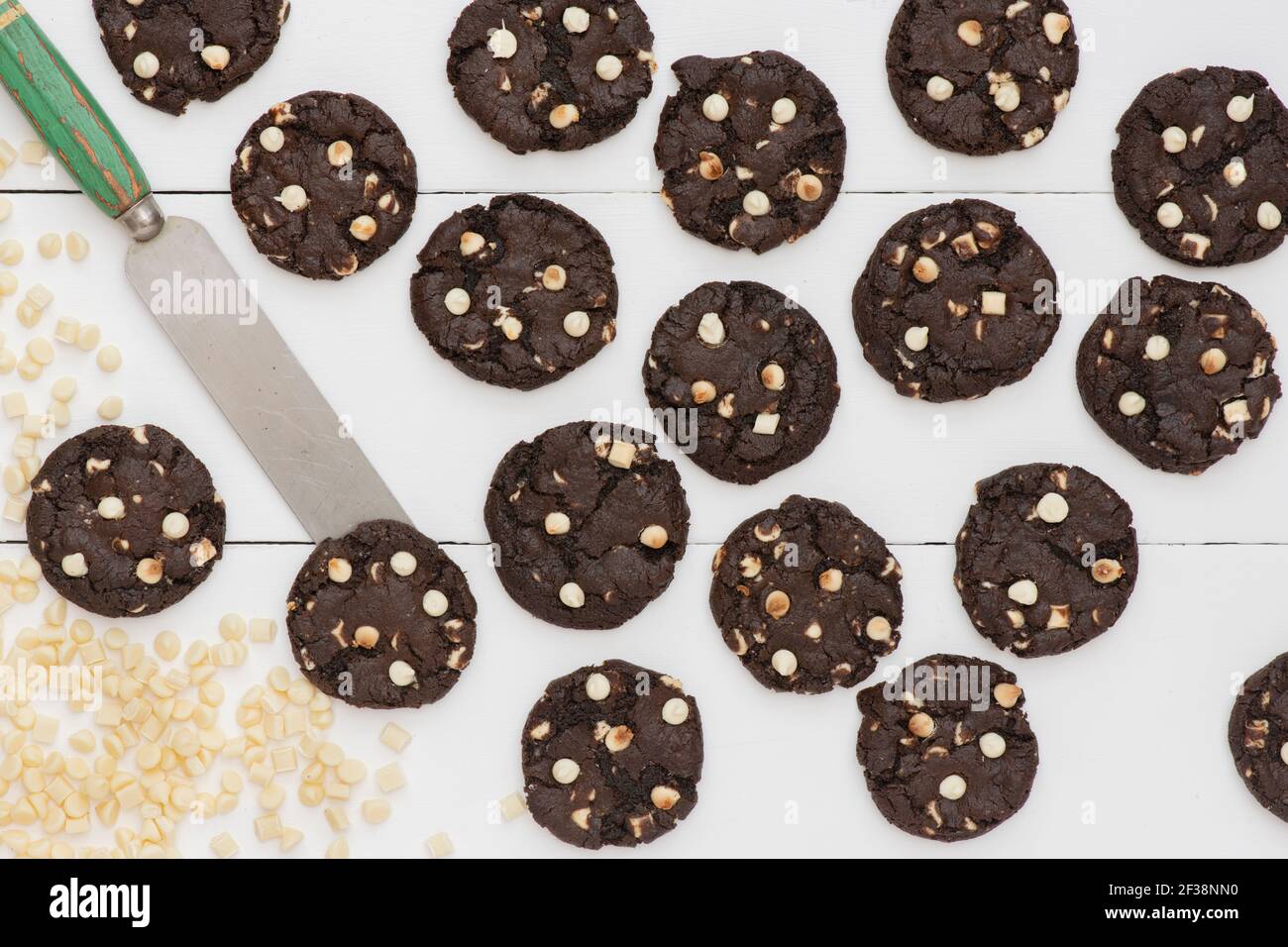 Homemade white chocolate chip cookies. Inside out chocolate chip ...