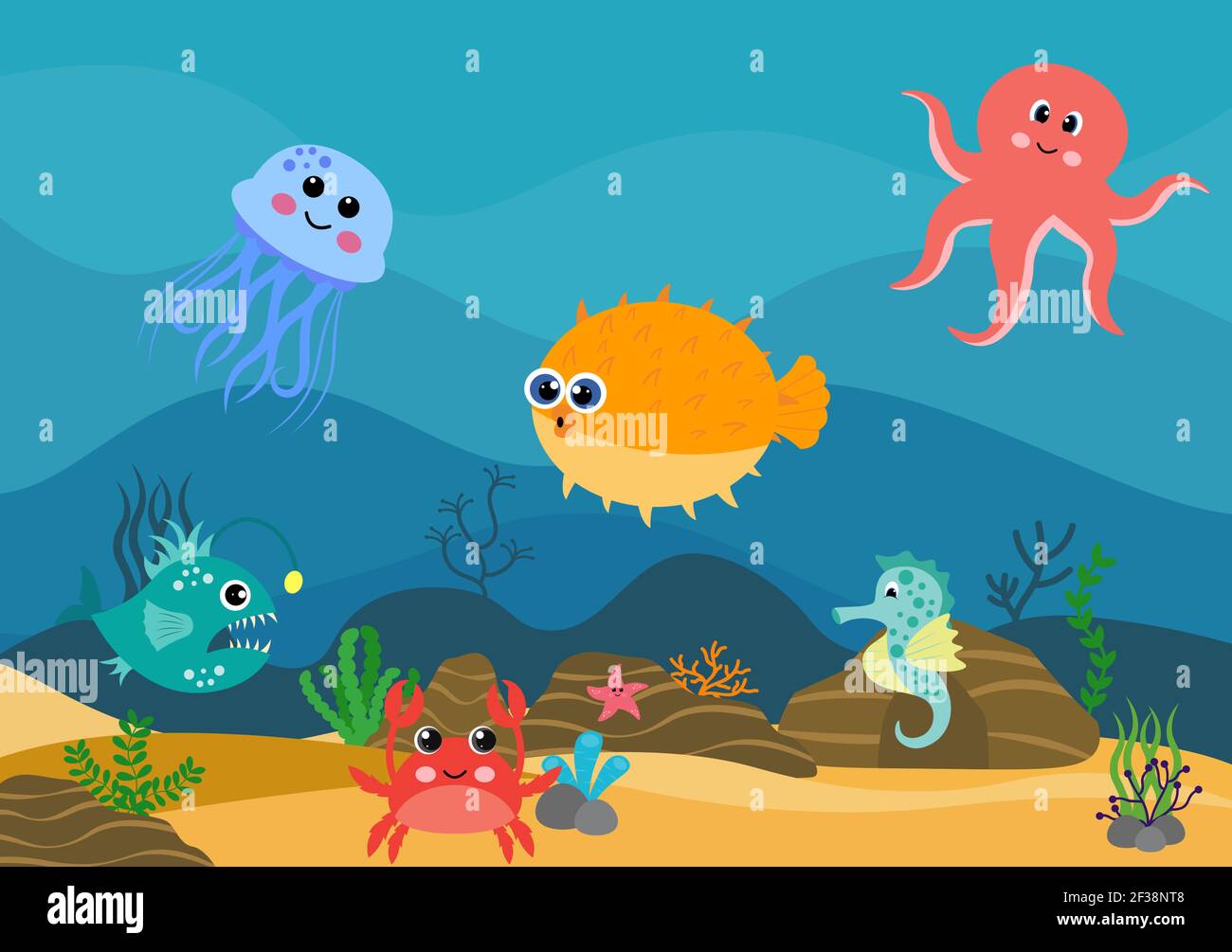 Octopus underwater scenery illustration Stock Vector Images - Alamy