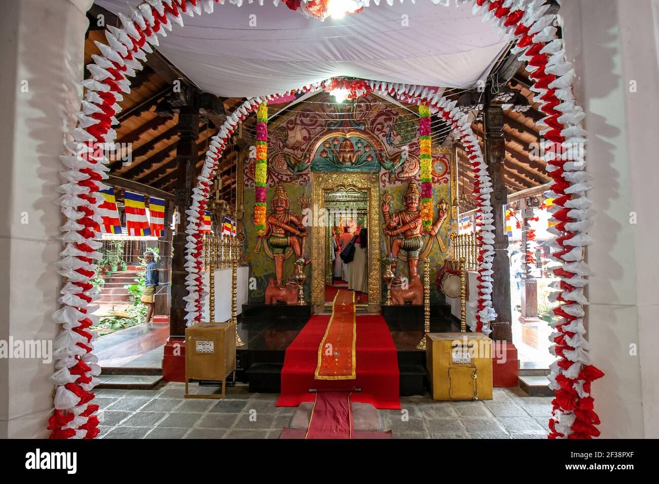 The colourful entrance to the Hindu shrine within the Kataragama Temple (devale) at Kandy, Sri ...