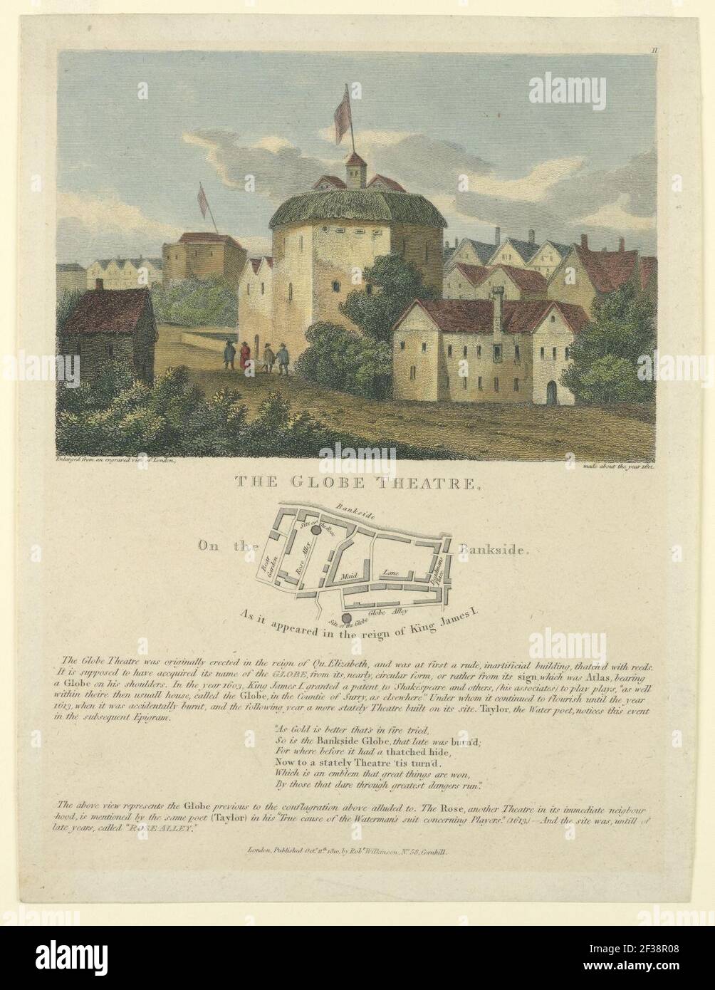 Print, Exterior View of the Globe Theater and Map Showing Its Location ...