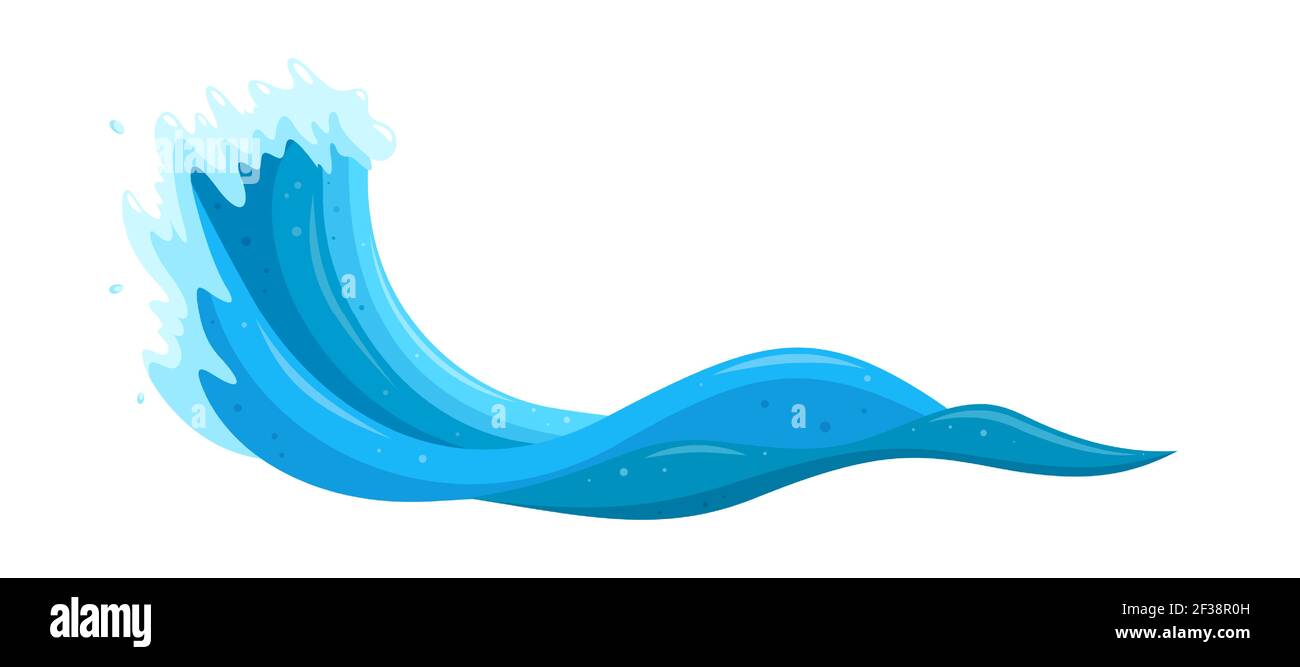 Tsunami wave in the sea. Flood wave crest with froth. Cartoon vector ...