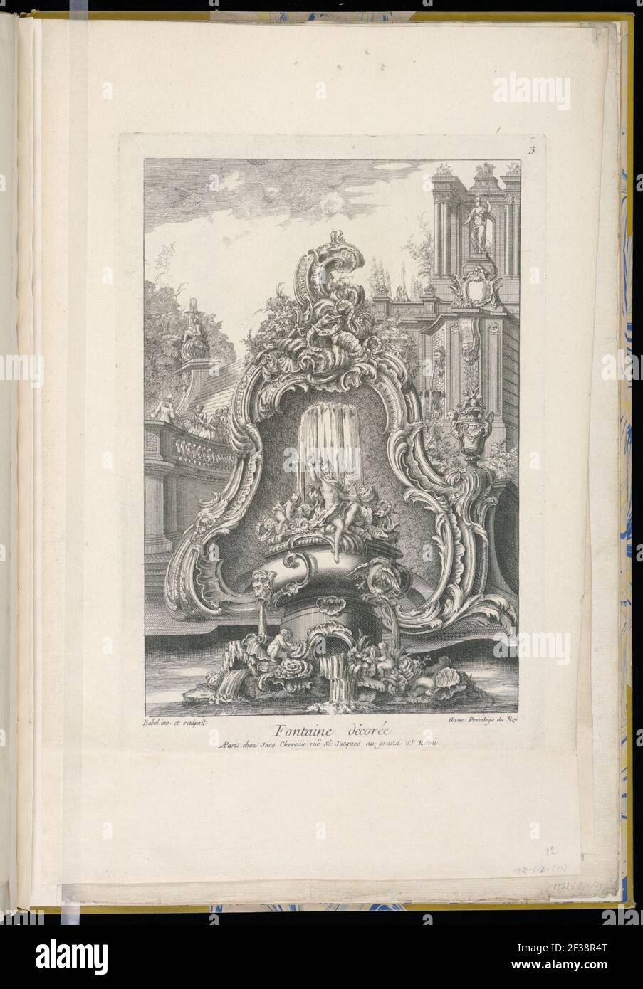 Print, Fountain with a cartouche and buildings, 1700–1775 Stock Photo ...